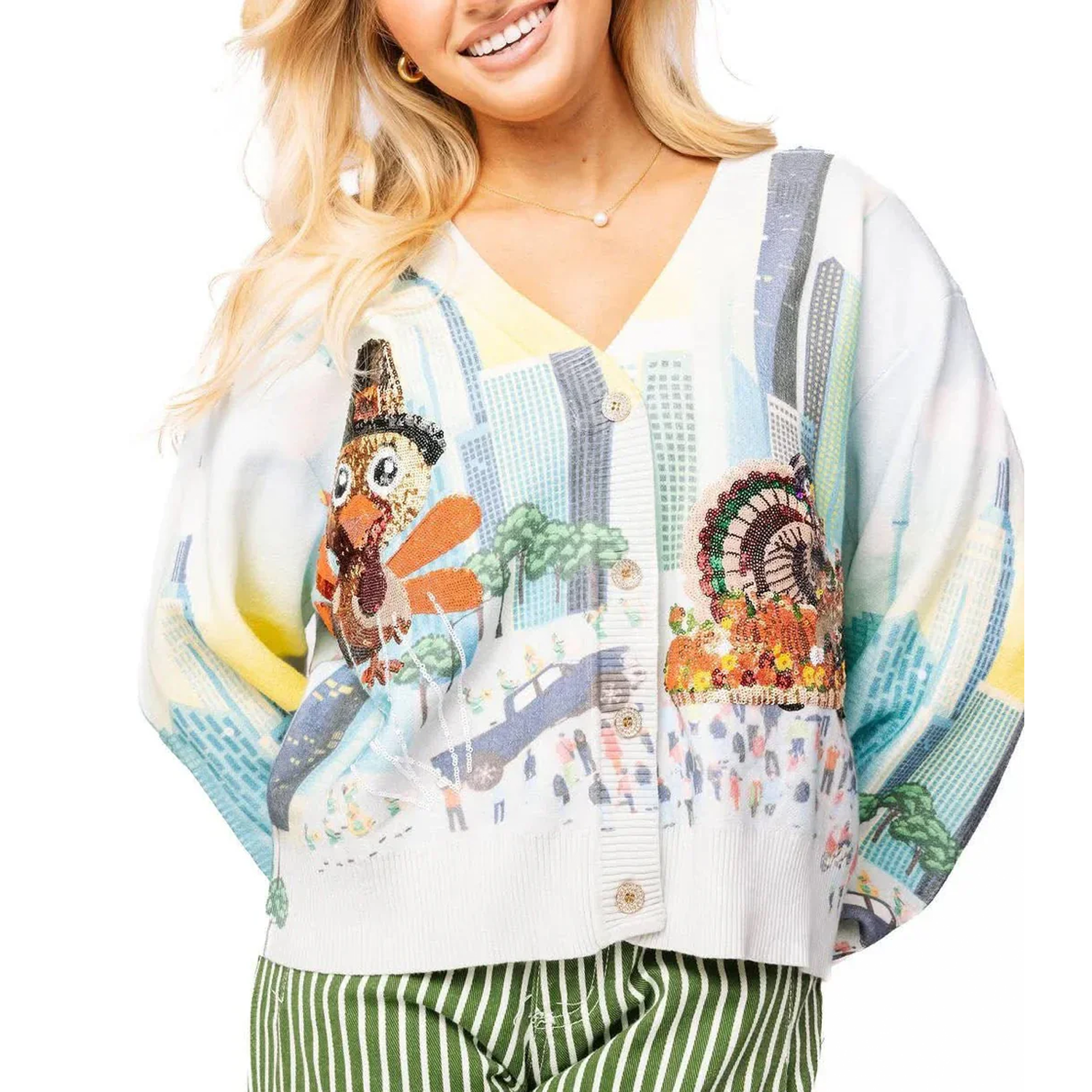 Multi Thanksgiving Parade Button Up Cardigan | DLM Supply