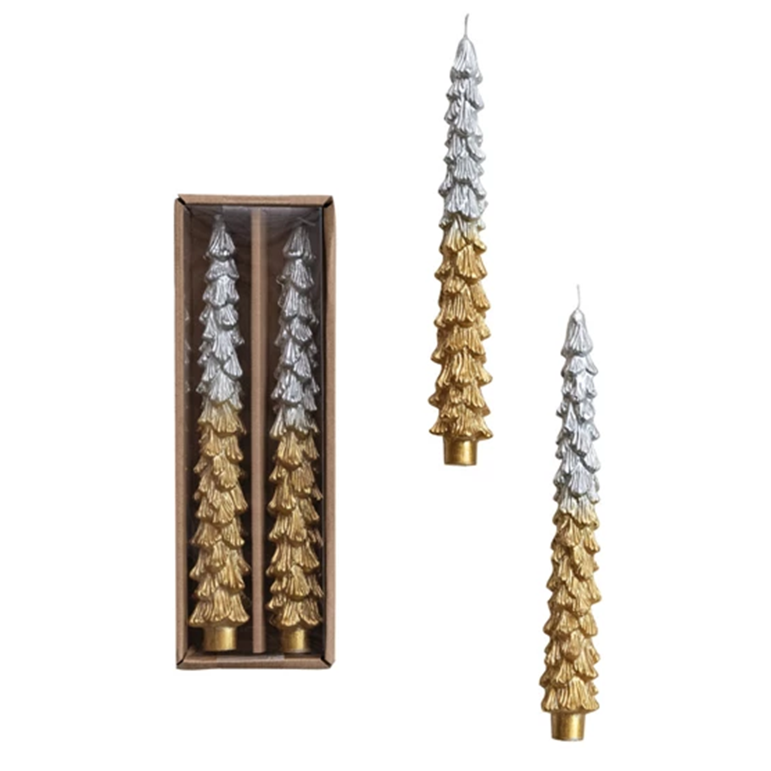Unscented Two-Tone Tree Shaped Taper Candles in Box, Set of 2 – DLM Supply